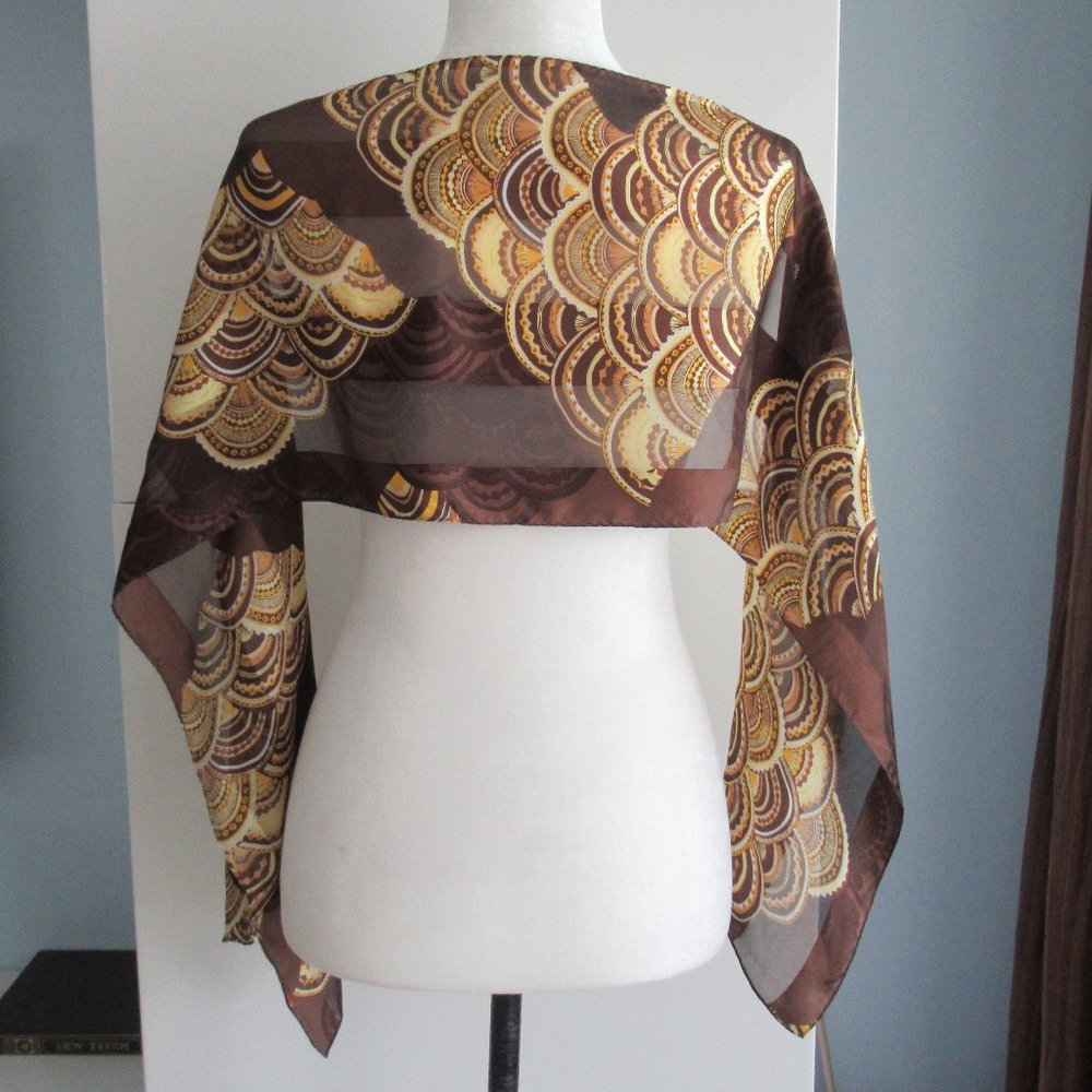 100% Silk Satin Oblong Scarf See Through Made In Ital… - Gem